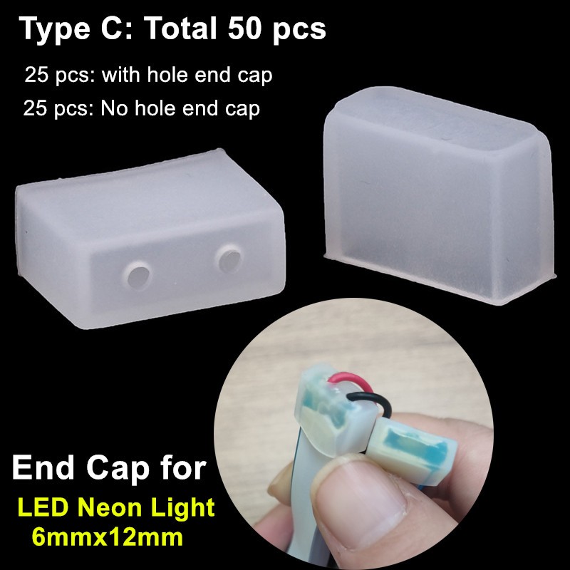 50PCS End Cap for Led strip Light or Neon Light 6mmx12mm LED Silicone ...