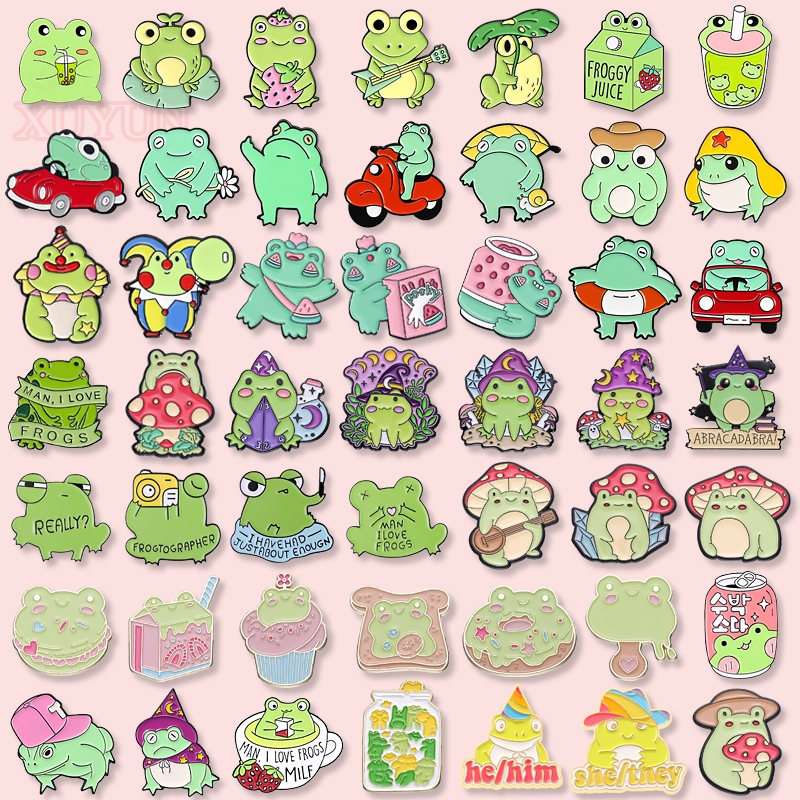 Cartoon Frog Enamel Pins Cute Animal Series Magic Frog Metal Brooch ...