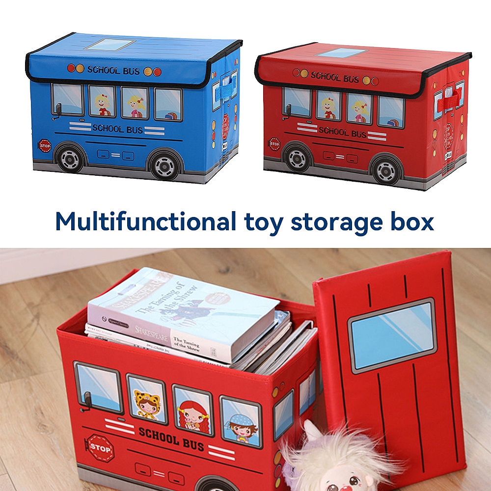 School Bus Storage Box Foldable Clothes Toy Organizer Kids Car Cartoon ...