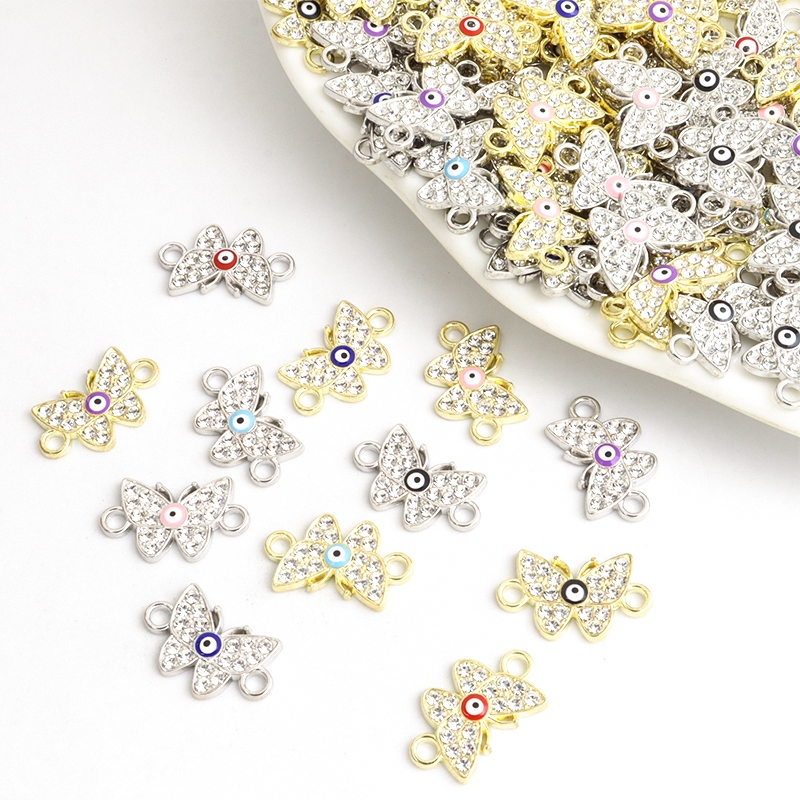 10pcs Enamel Evil Eye Butterfly Shape Rhinestones Inlaid Connectors ...
