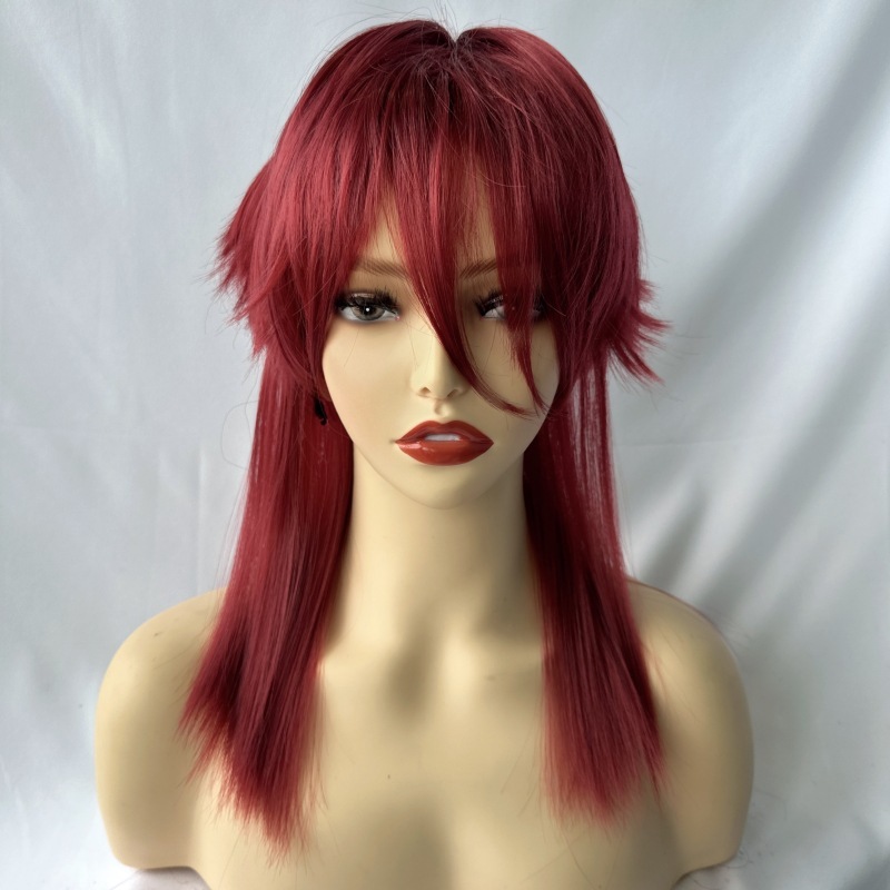 Man Wig Red Japanese Samurai Head Handsome Unisex Mullet Head Fluffy ...