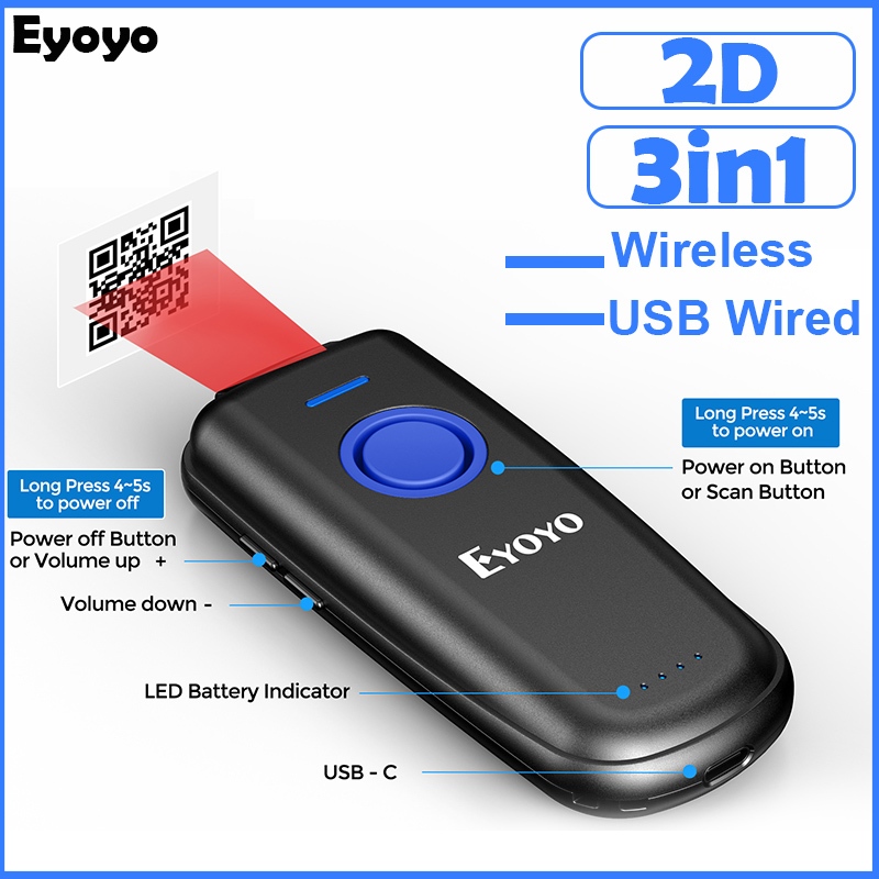 Eyoyo QR Code Scan Reader 2D Barcode Scanner via Bluetooth Wireless ...