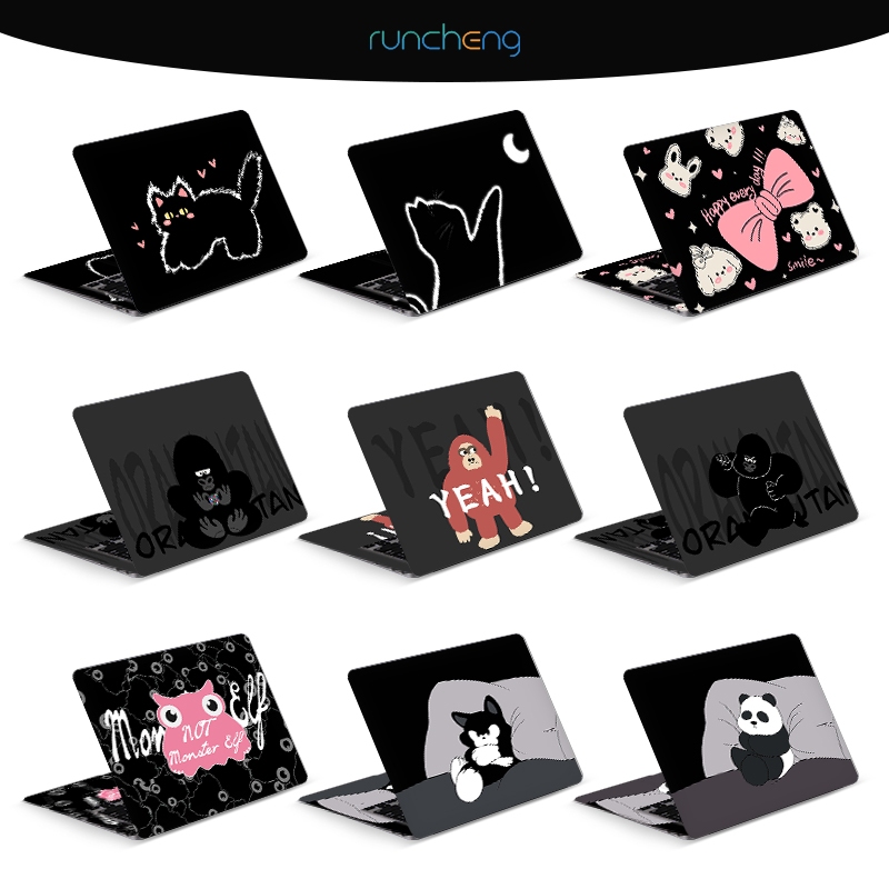 【2pcs】Laptop Cover Sticker Black White Dark Color Good-looking Design ...