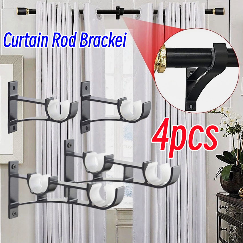 4pcs Double Curtain Rod Bracket Holder Set Metal Heavy Duty Base Rod ...