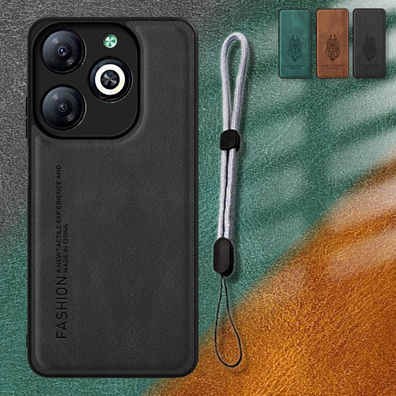 For Tecno Spark Go 2024 BG6 Leather Case with Adjustable Phone Rope ...
