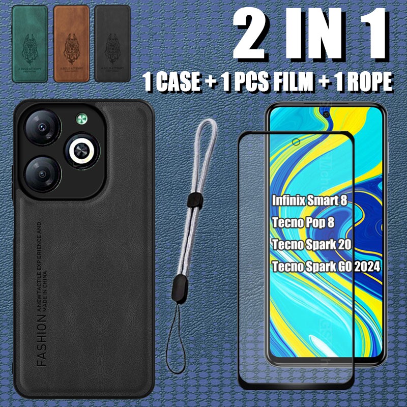 For Tecno Spark Go 2024 Bg6 Leather Case 2 In 1 With Ceramic Screen