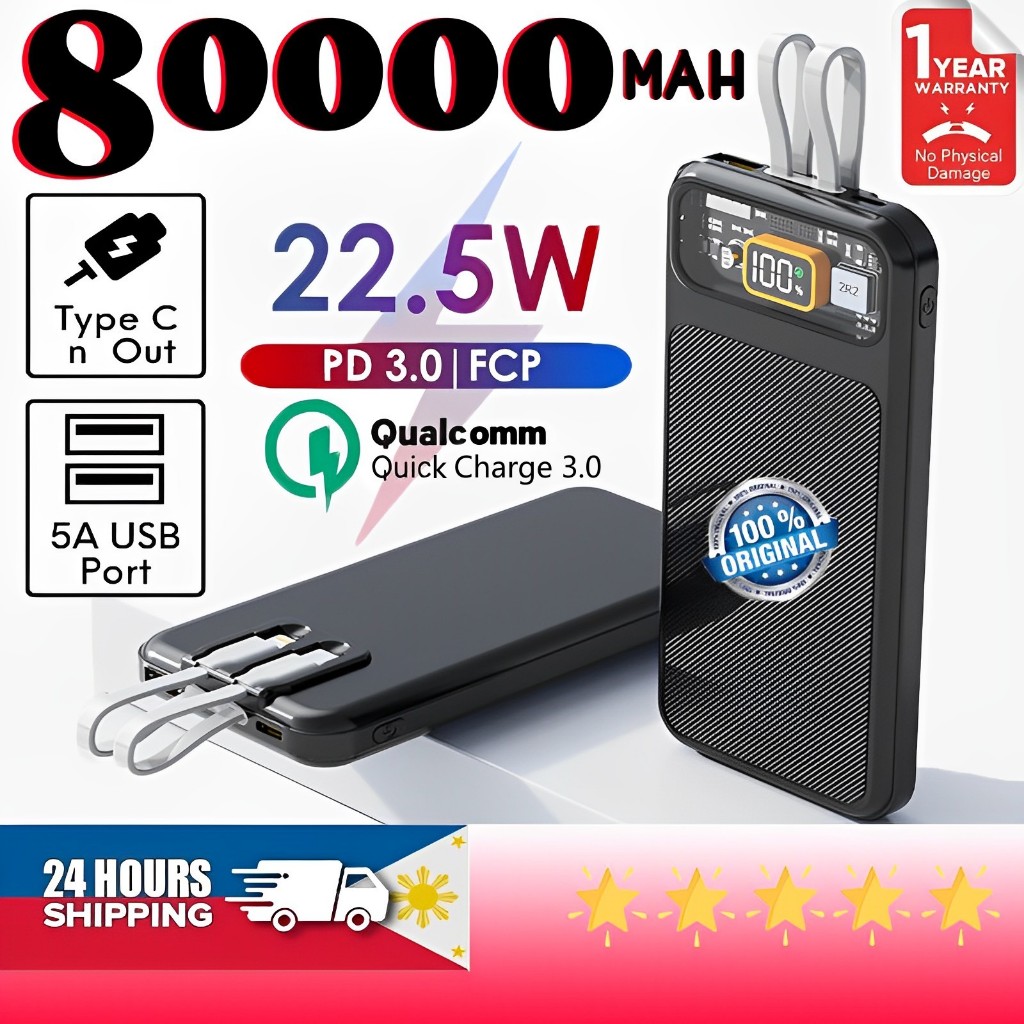 【Free gift】100% 80000mah powerbank original fast charging power bank ...