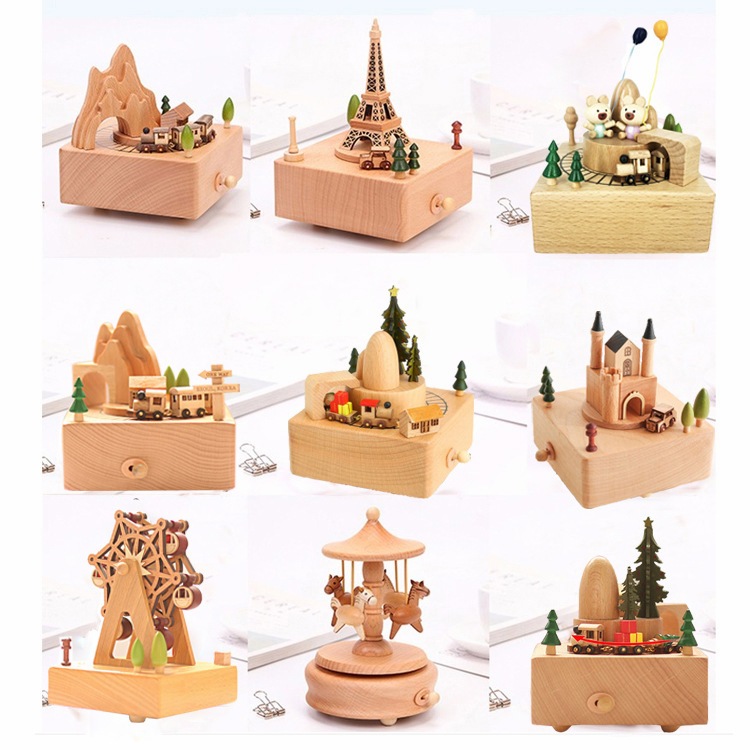 A0424 Creative Music Box Wooden Music Box Girl Merry-go-round Children ...