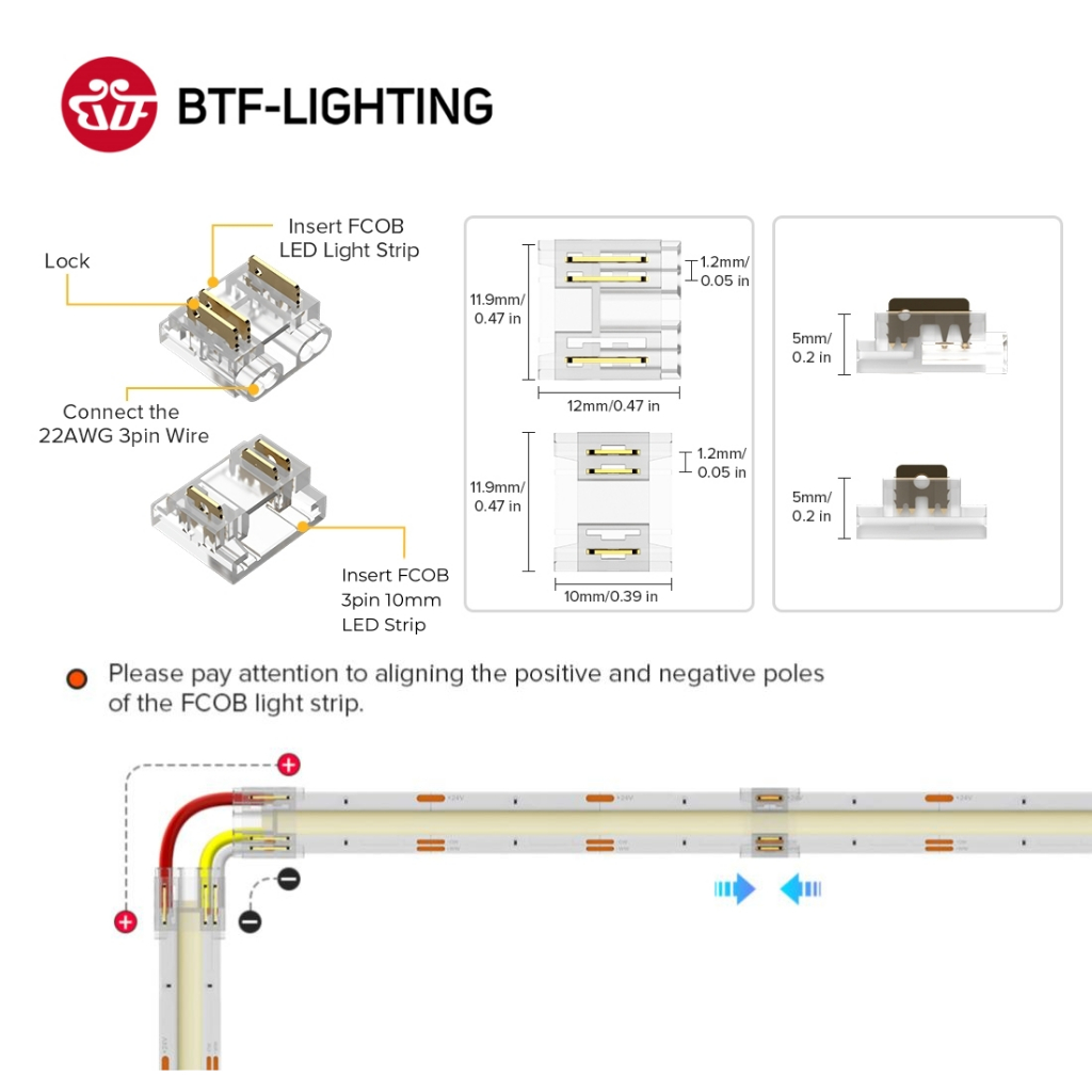 BTF-LIGHTING 3Pin 10mm COB Led light strip connector | Shopee Philippines