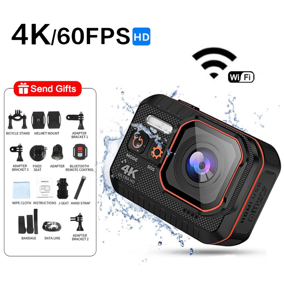 AUSEK Dual Screen Action Camera 4K 60FPS 20MP 2.0 Touch LCD EIS Remote Control WiFi Waterproof ...