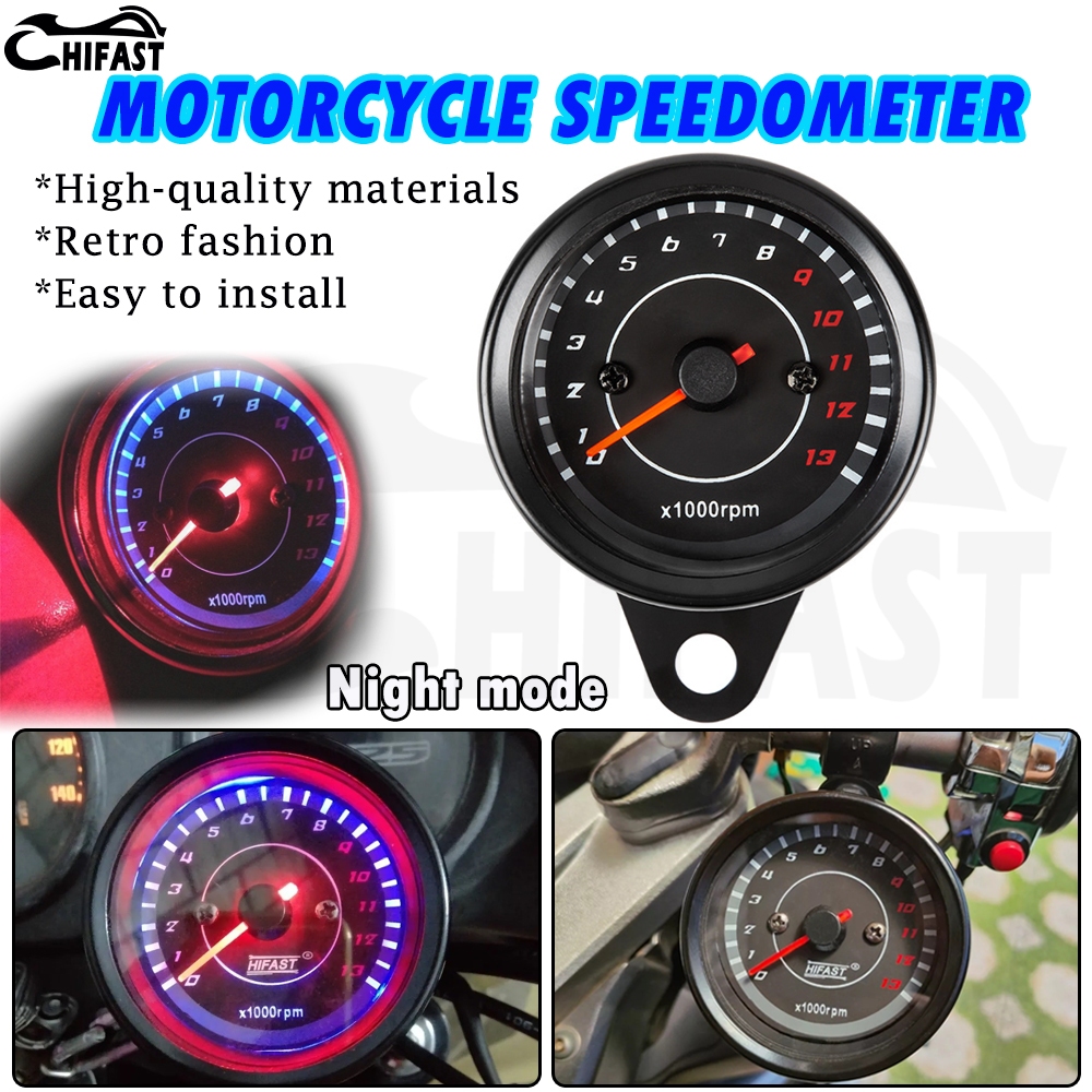 HIFAST 12V Universal Motorcycle RPM Gauge LED Tachometer Tacho Gauge ...