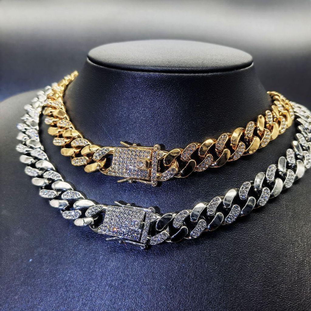 Hip Hop Full Diamond Fashion Cuban Chain Set with Diamond Necklace ...