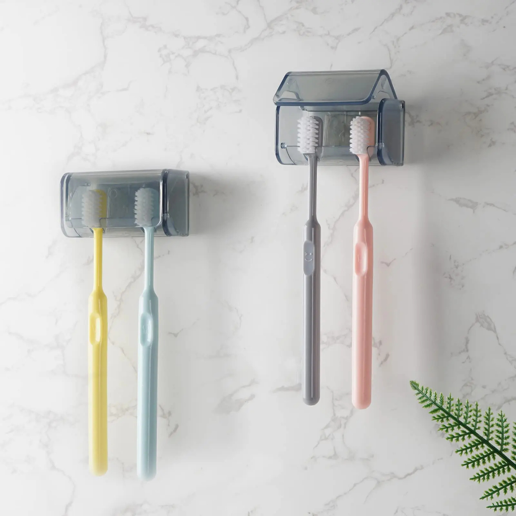 Toothbrush Holder Wall Mounted with Cover 2 Slots Toothbrush Storage ...