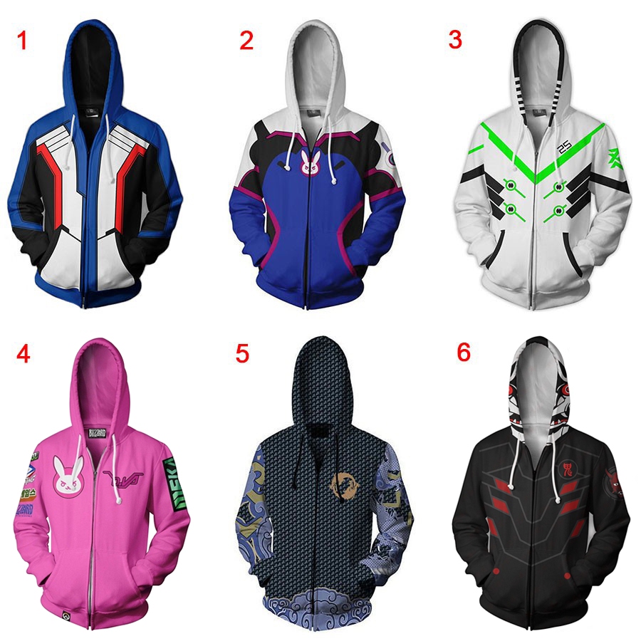 Overwatch Hoodie D.Va Jacket Unisex Casual 3D Printed Zipper Sweater ...
