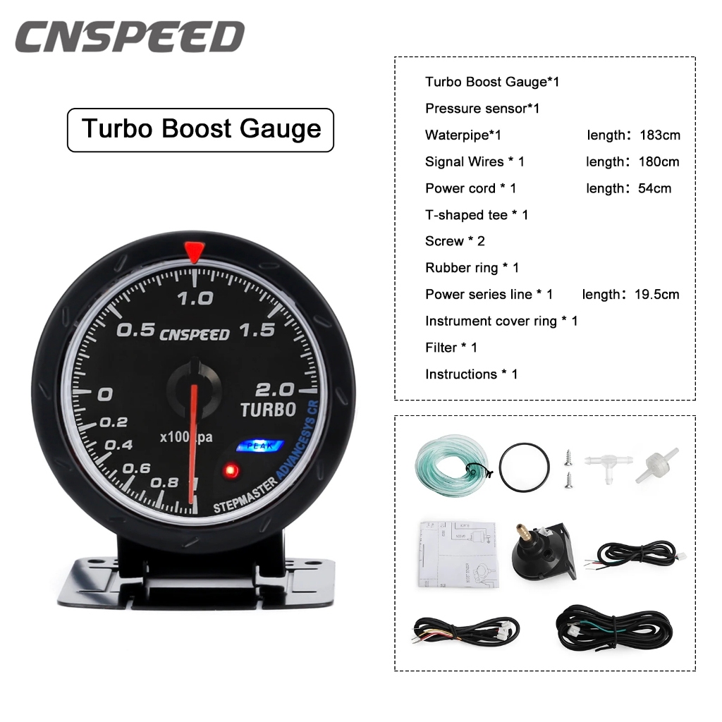 CNSPEED 60MM Car Turbo Boost gauge Red & White Lighting BAR Type Black ...