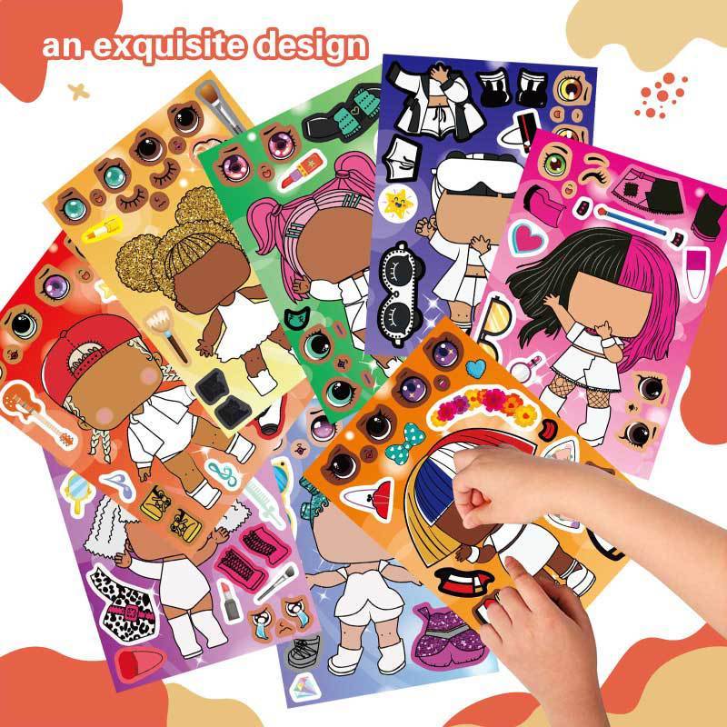 8sheets/bag Cute Surprise Doll Puzzle Sticker Girl Loves Dressing Show ...