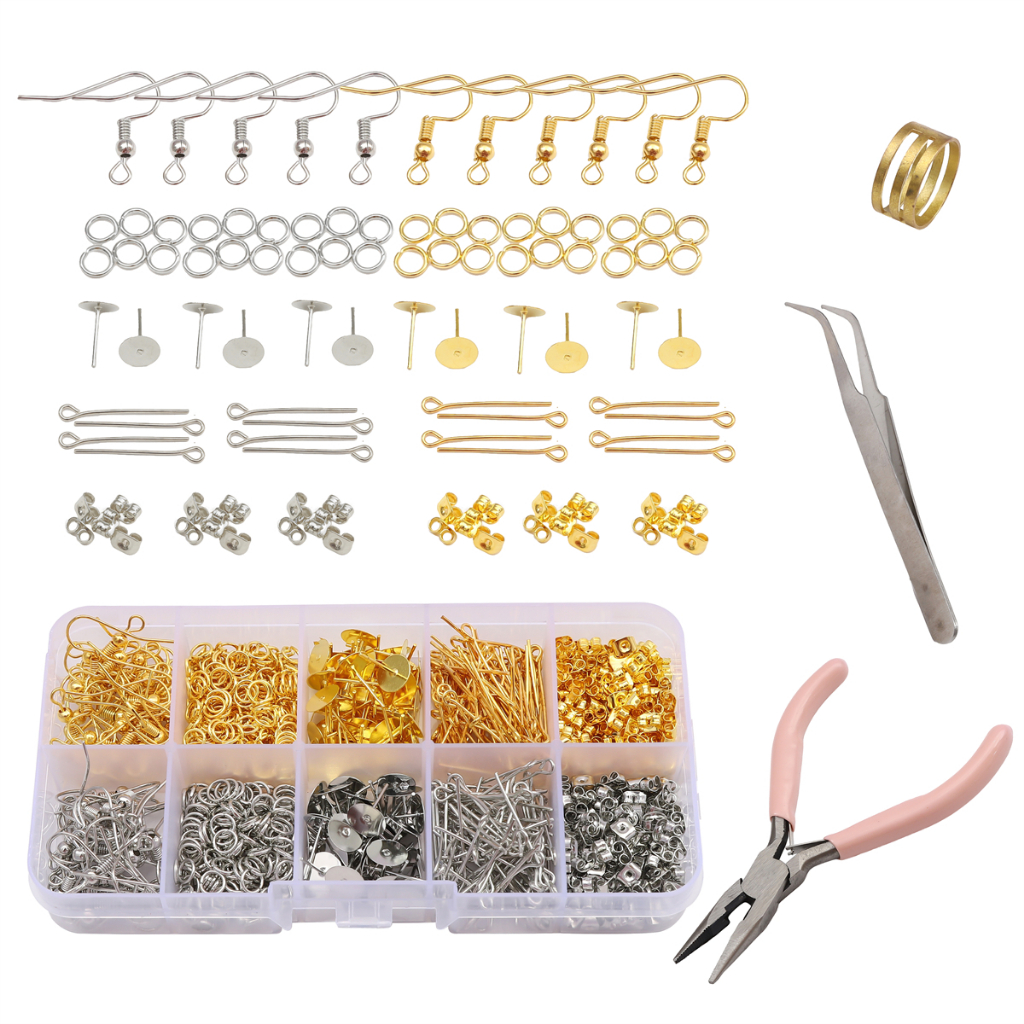 10 Grid Earrings Accessory Set Box Gold/Silver Accessory Set DIY Making ...
