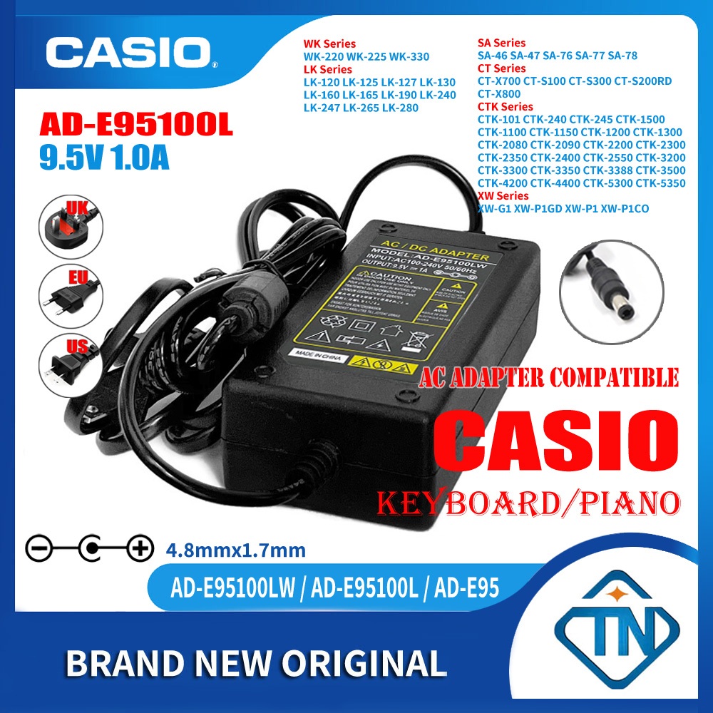 9.5V 1A AD-E95100LW Power Supply Adapter for Casio CTK-2090 CTK-2200 ...