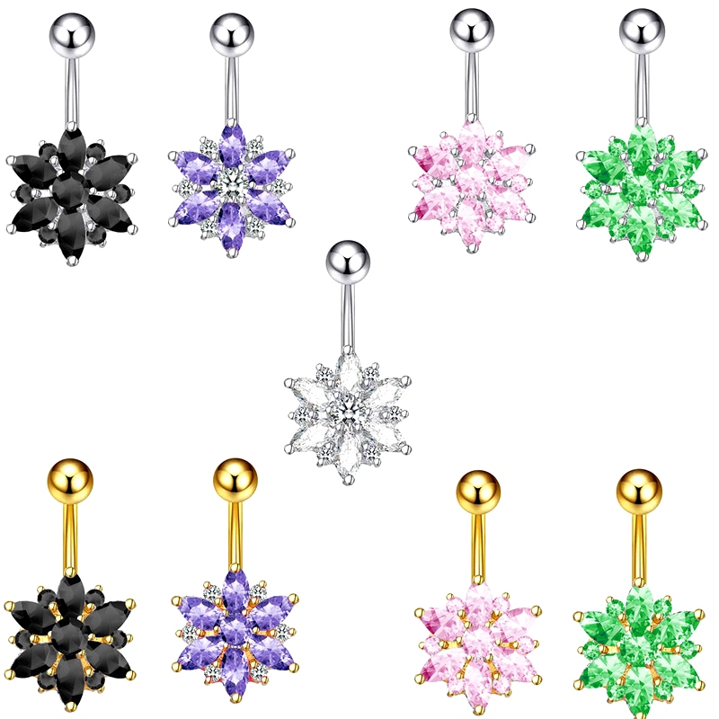 Zirconia Flower Belly Button Ring Fashion Ethnic Navel Nail Short Belly ...