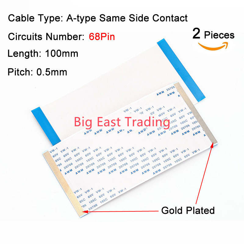 2pcs Flexible Flat Cable FFC FPC Cable Pitch 0.5mm Length 100mm 10cm A ...