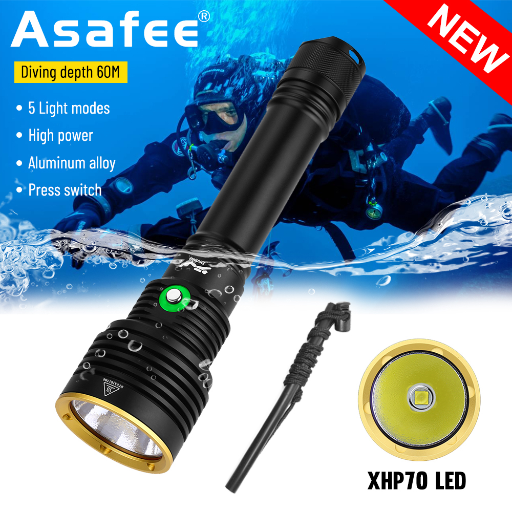 Asafee4000lm M63 Super Bright XHP70 LED Diving Flashlight Underwater ...