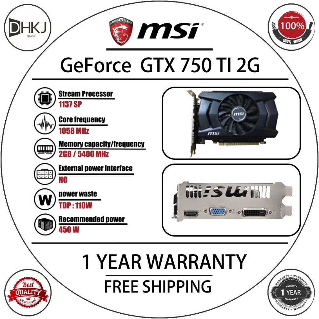 USED MSI GTX 750 TI 2GB DDR5 desktop computer game graphics card 2G D5 low power consumption ...