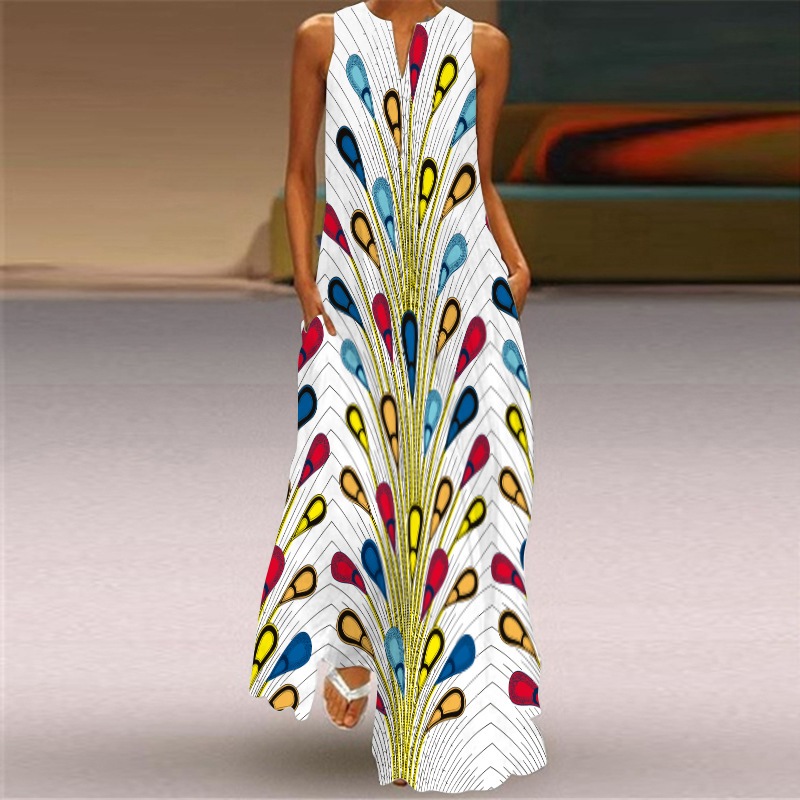 Fashionable bohemian vest dress with colorful fireworks design V-neck ...