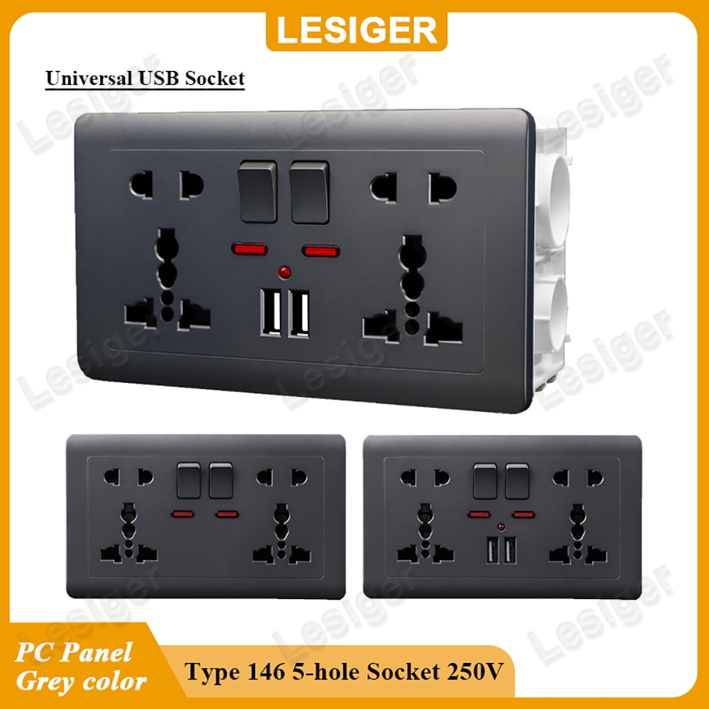 Universal socket wall mounted with USB 2.1A, Outlet socket for wall ...