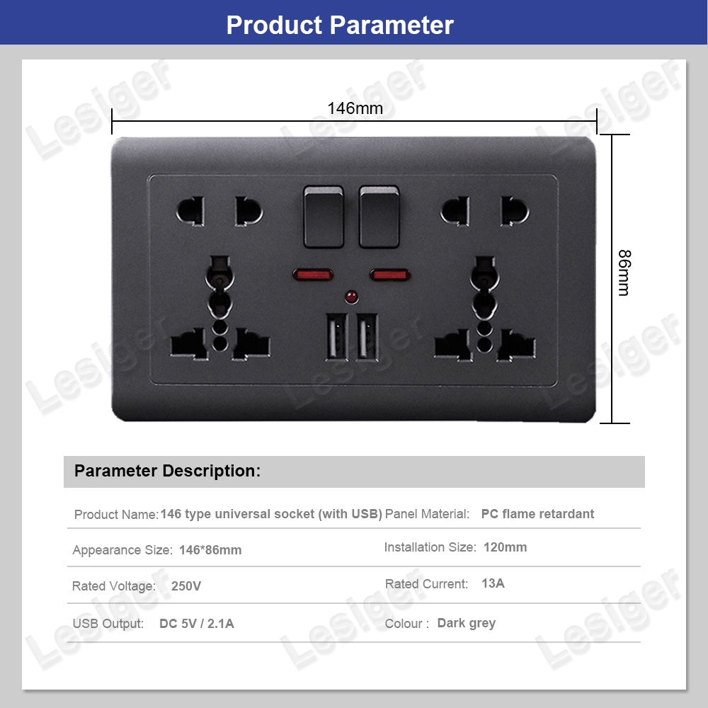 Universal socket wall mounted with USB 2.1A, Outlet socket for wall ...