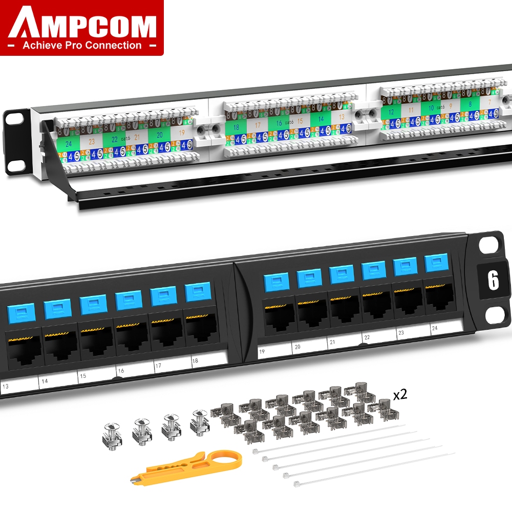 AMPCOM Patch Panel CAT6 Supreme Series 24 Port/48 Port 50μ Gold Plated ...