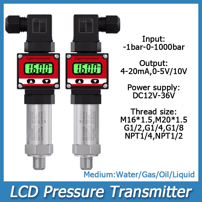 LCD Pressure Sensor -1bar-0-1000bar Water Oil Gas Pressure Sensor 4 ...