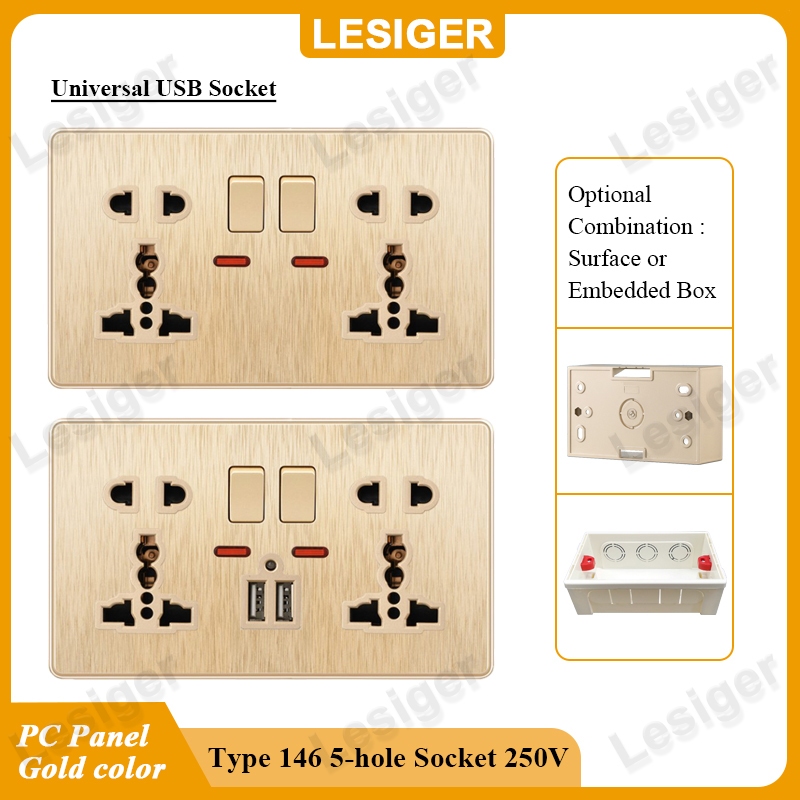 Outlet socket for wall With Switch Gold PC Panel 13A Universal Outlet ...