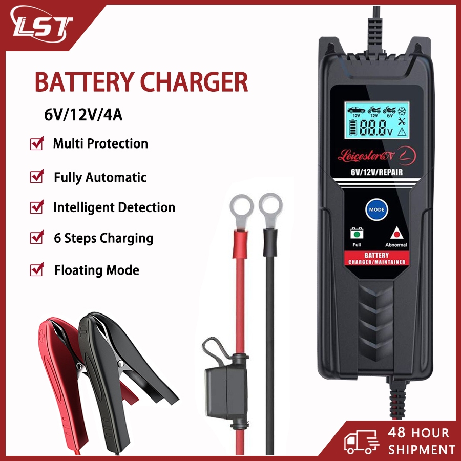 LST 6V/12V 4A Car Motorcycle Battery Charger With Digital LCD Display ...