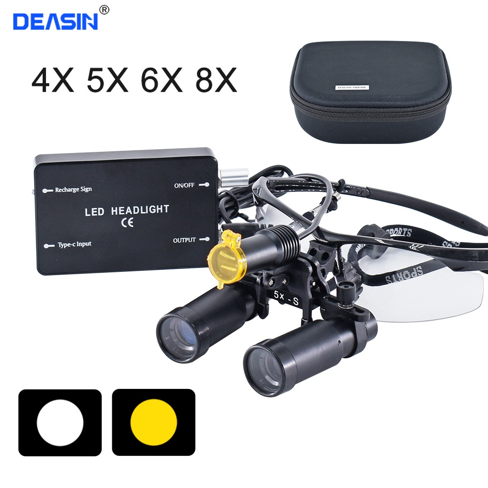 4X 5X 6X 8X Binocular Dental Loupes with Protection Goggles Glasses 360 ...