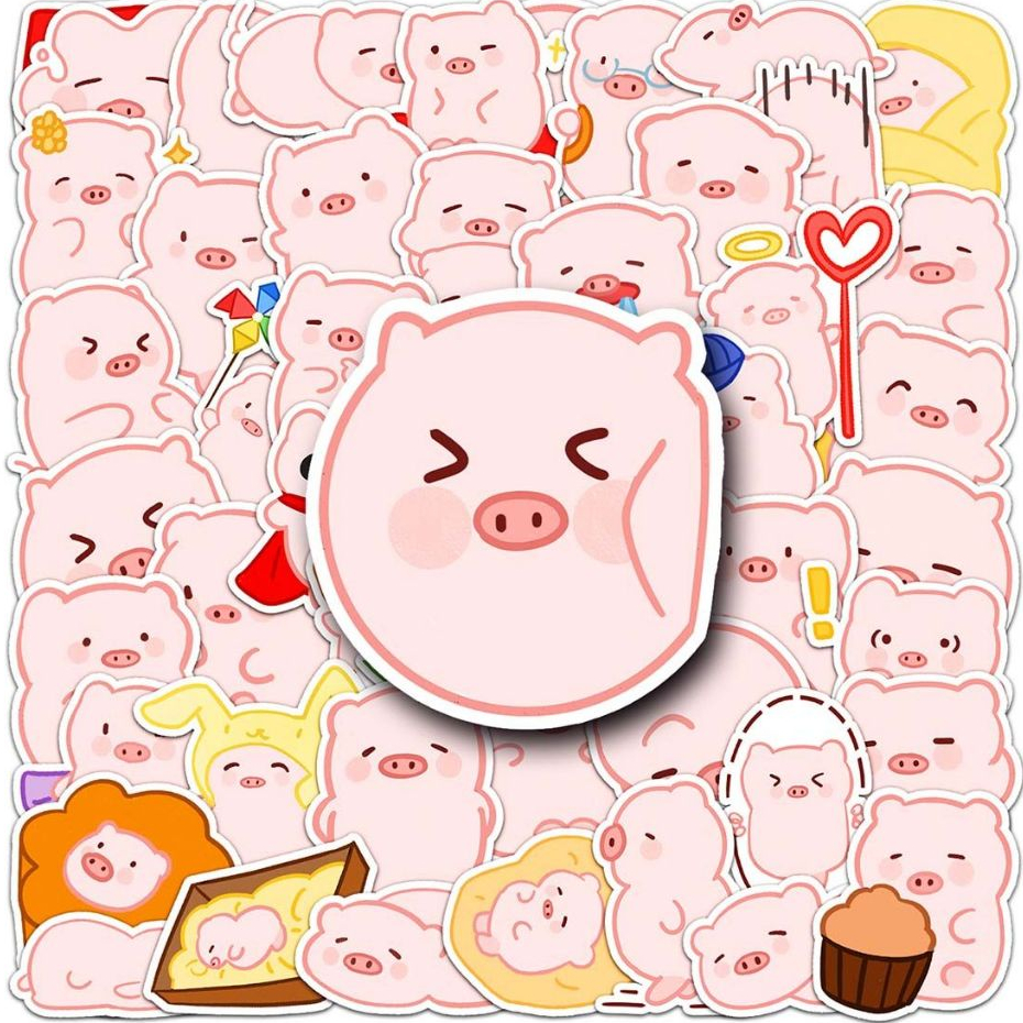 50Piece Funny Cartoon Cute Pink Pig Stickers Fashion Waterproof Sticker ...