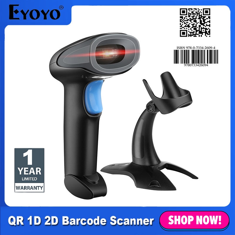 Eyoyo Wired 1D 2D Barcode Scanner with Stand, USB Wired Price Scanner ...