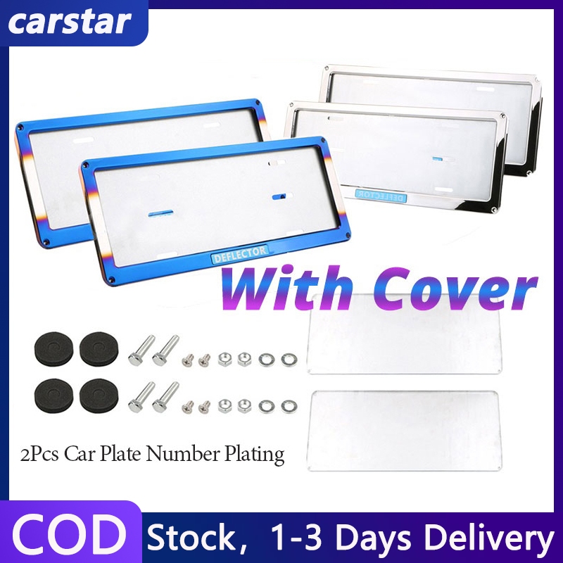 2pcs Car Plate Number Plating Cover Blue Stainless Steel Car Plate ...