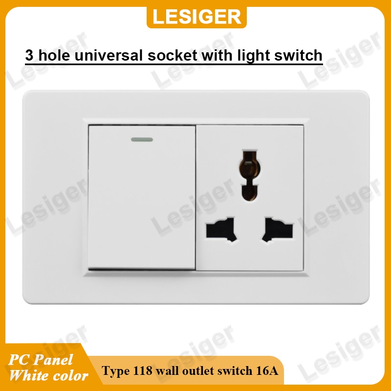 Type 118mm Wall Switch Outlet Socket 3 pin Universal Socket With 1 gang 2 way switch PC panel ...