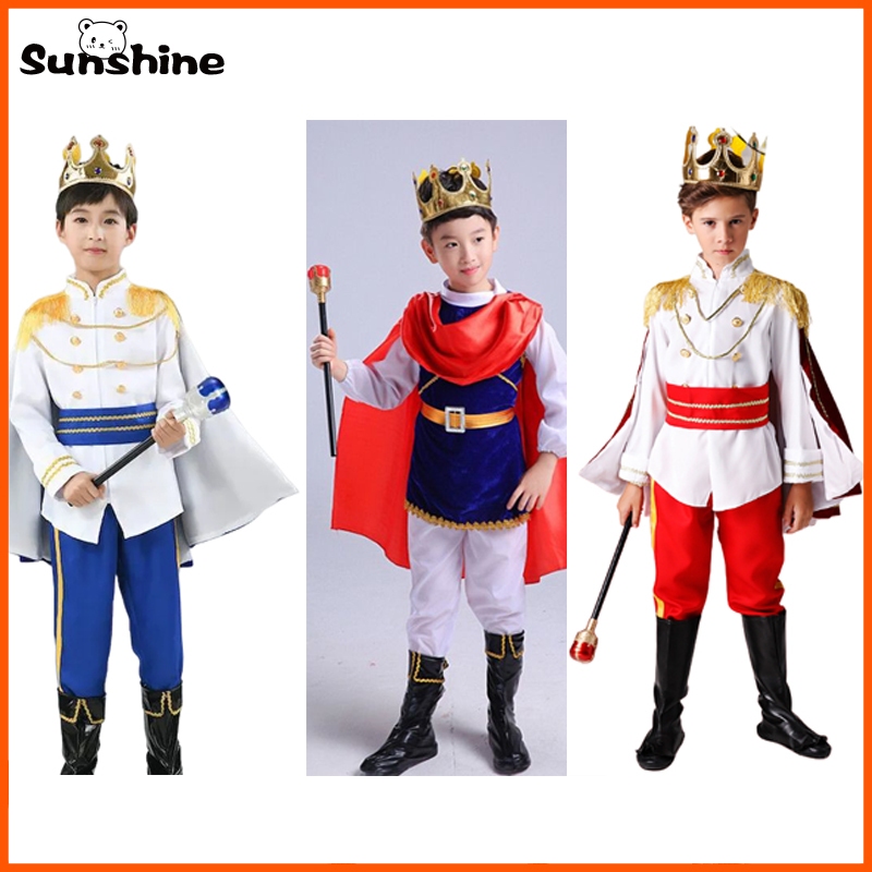 Prince King for boys Cosplay Halloween Costume for Kids Cape Crown for ...