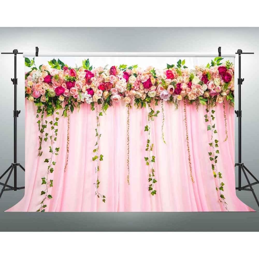 7x5ft Pink Curtain Floral Photography Backdrop Wedding Bridal Girl Baby ...