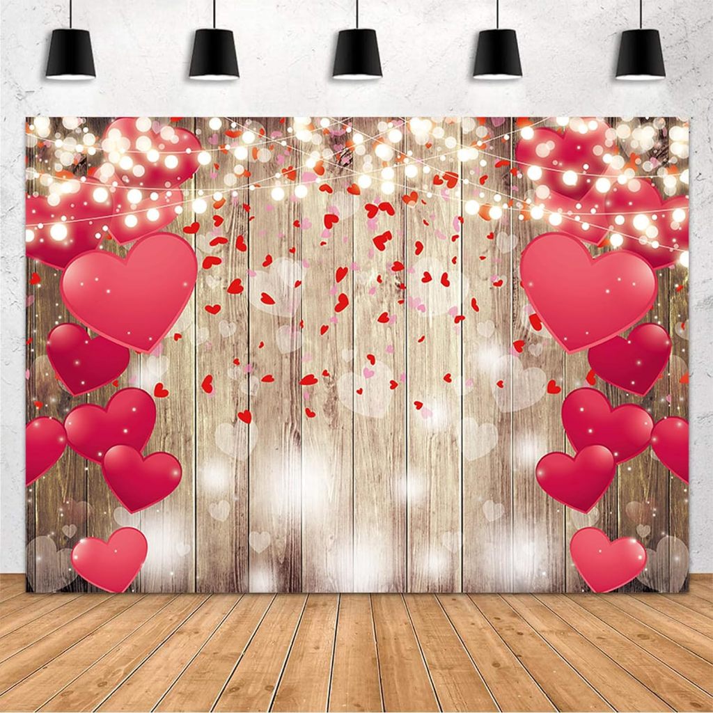 7x5ft Valentine's Day Backdrop for Photography Rustic Wood Lighting Red ...