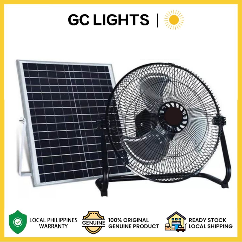 GC LIGHTS Solar Fan 14 Inch Electric Power Rechargeable USB Fan Cooling ...