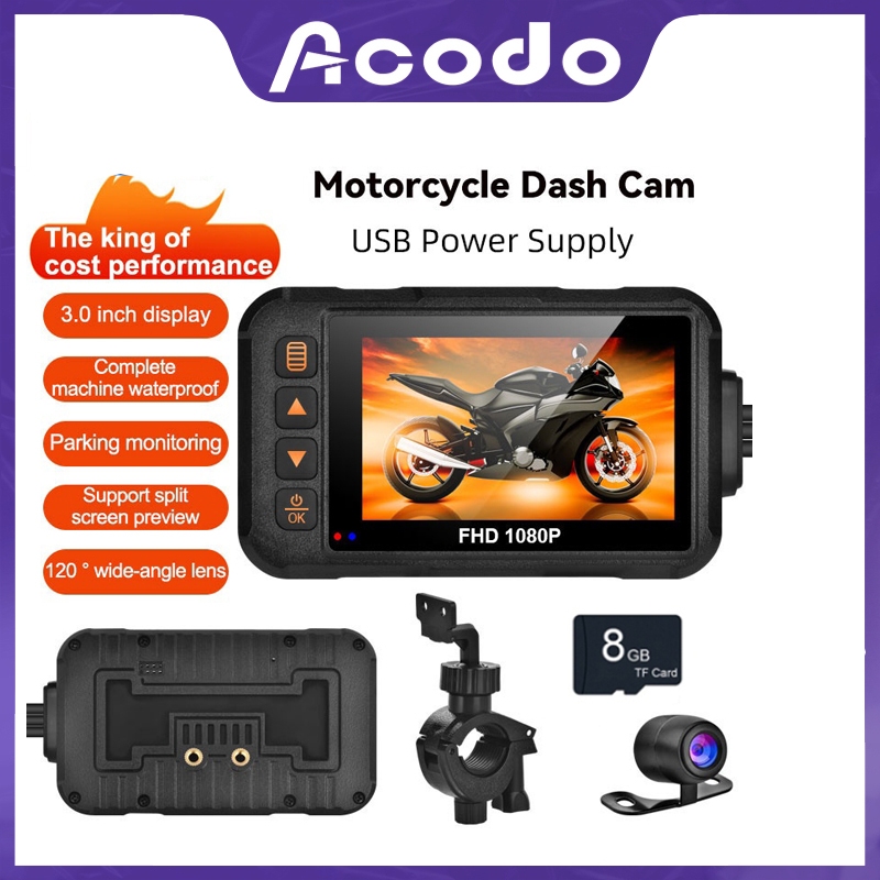 Motorcycle Dash Cam Waterproof 3” LCD Recorder Dual-track Front Rear ...