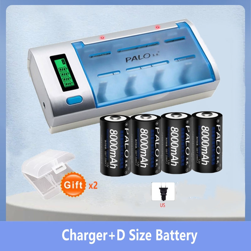 PALO 8000mAh D Size Batteries Rechargeable Battery With PALO LCD ...