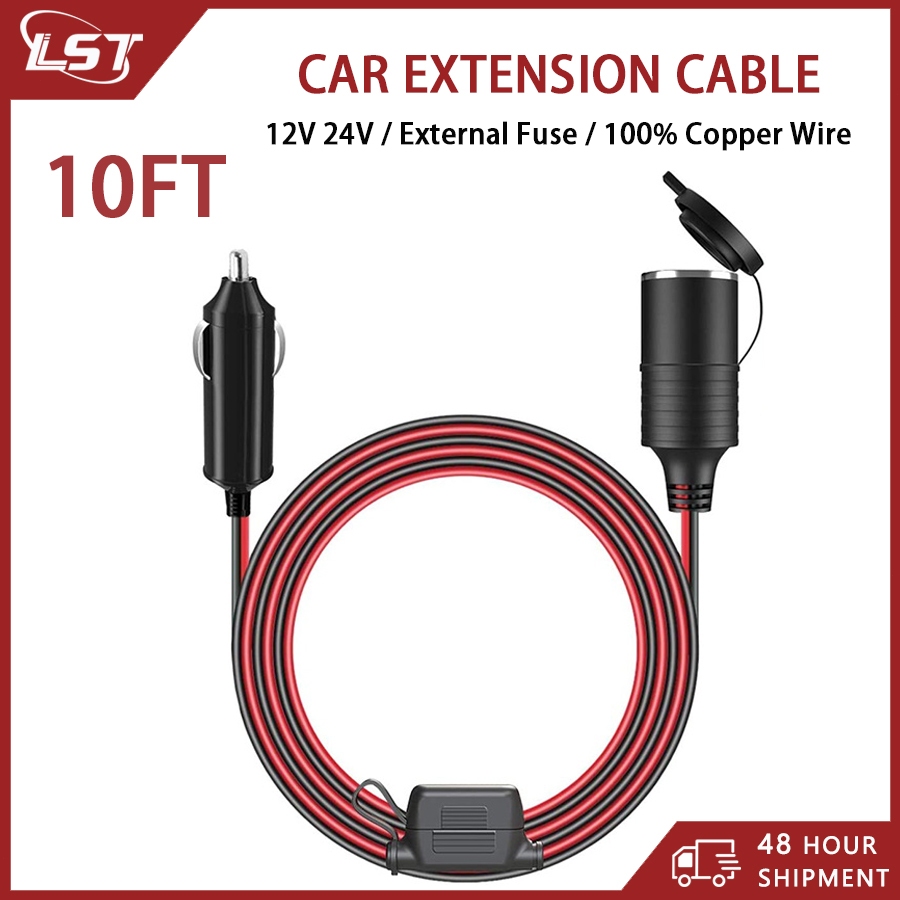 LST 12/24V 10FT Car Lighter Extension Cord Heavy Duty Car Extension ...