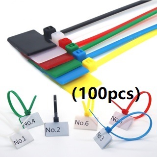 100pcs/4 * 150mm nylon tie label plastic ring tie label cable label six ...