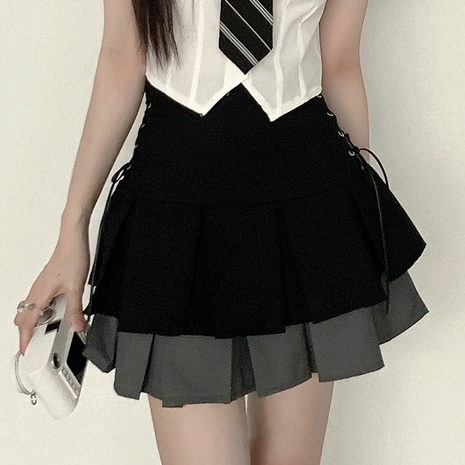 Double layer color matching strap skirt women's pleated skirt irregular ...