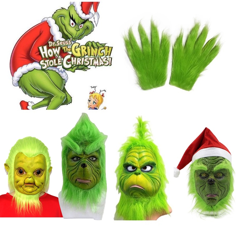 How the Grinch Stole Christmas Mask Hair Headgear Gloves Cosplay ...