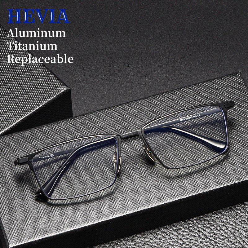 HEVIA Eyeglasses Frames Ultralight Pure Titanium Eyeglasses with ...