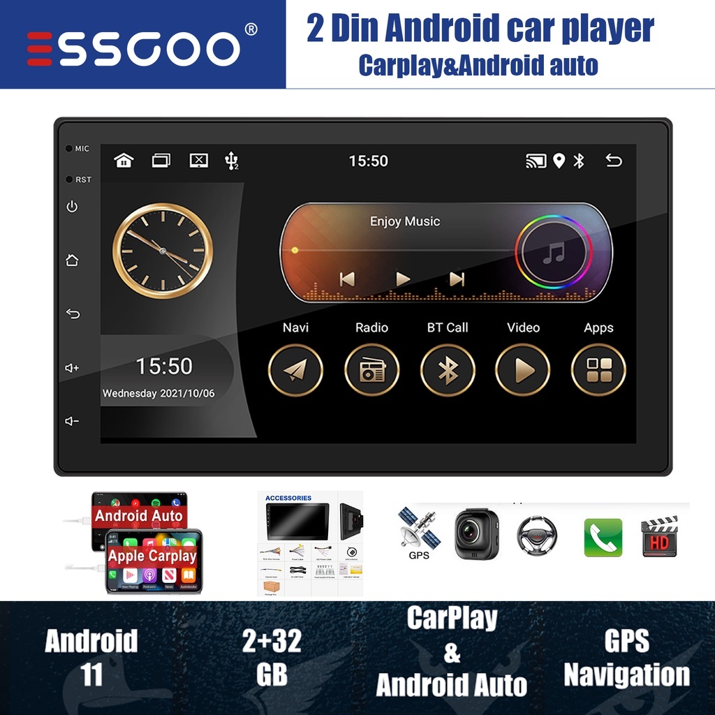 ESSGOO Car Stereo 7 inch Universal 2GB+32GB carplay Android auto ...